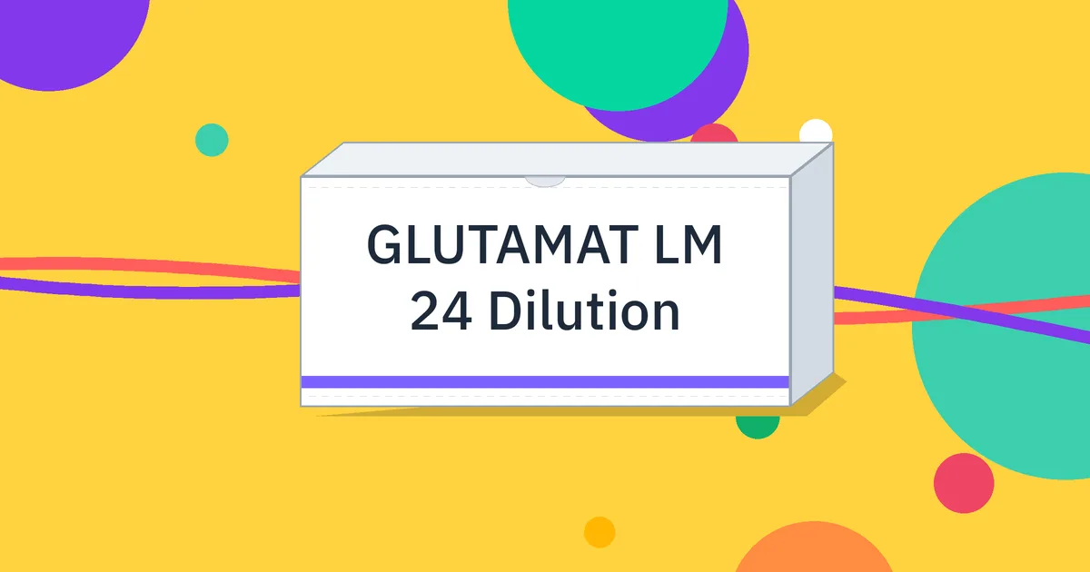 Symbolbild: Packung mit der Aufschrift GLUTAMAT LM 24 Dilution (PZN 12879569) – Verfügbarkeit und Bezug in Apotheken in Frankfurt am Main