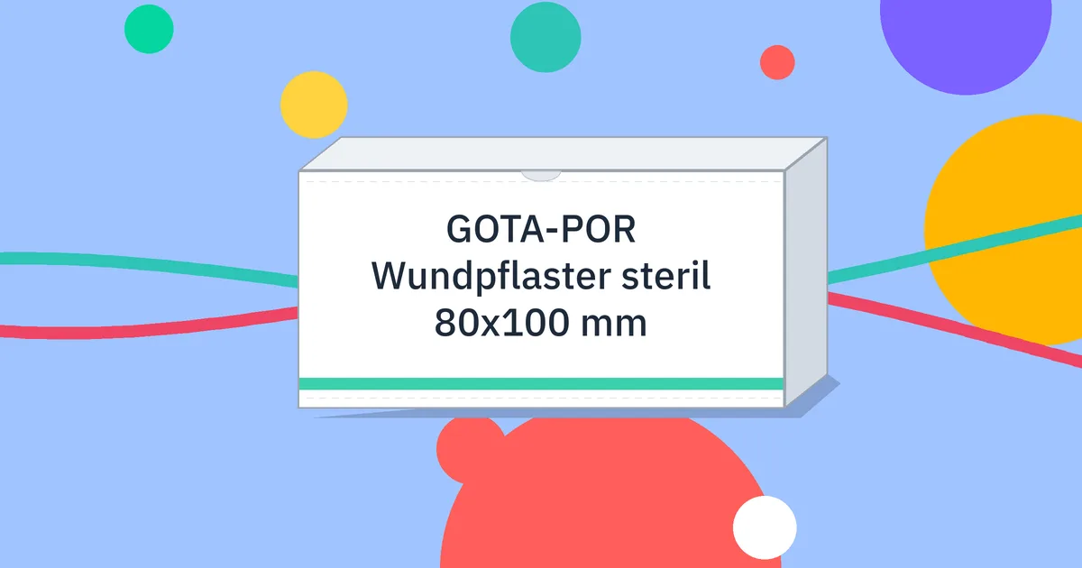 Symbolbild: Packung mit der Aufschrift GOTA-POR Wundpflaster steril 80x100 mm (PZN 04473623) – Verfügbarkeit und Bezug in Apotheken in Frankfurt am Main