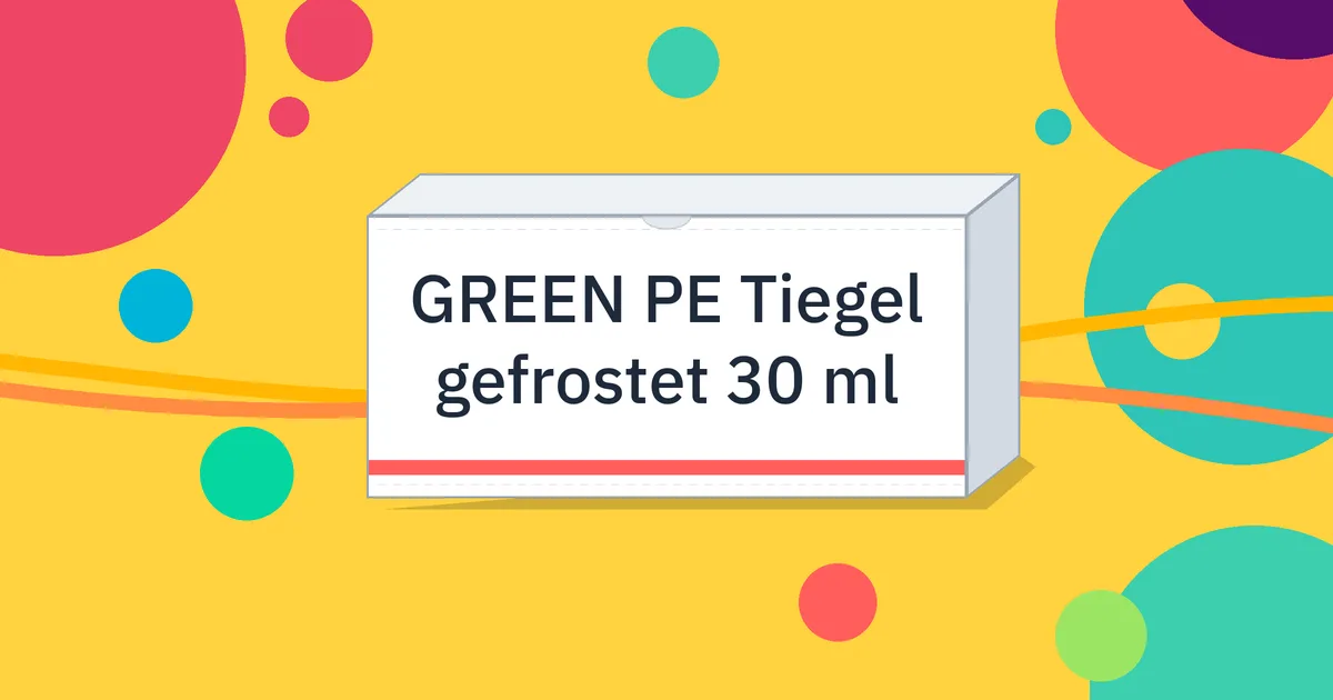 Symbolbild: Packung mit der Aufschrift GREEN PE Tiegel gefrostet 30 ml (PZN 16680787) – Verfügbarkeit und Bezug in Apotheken in Frankfurt am Main