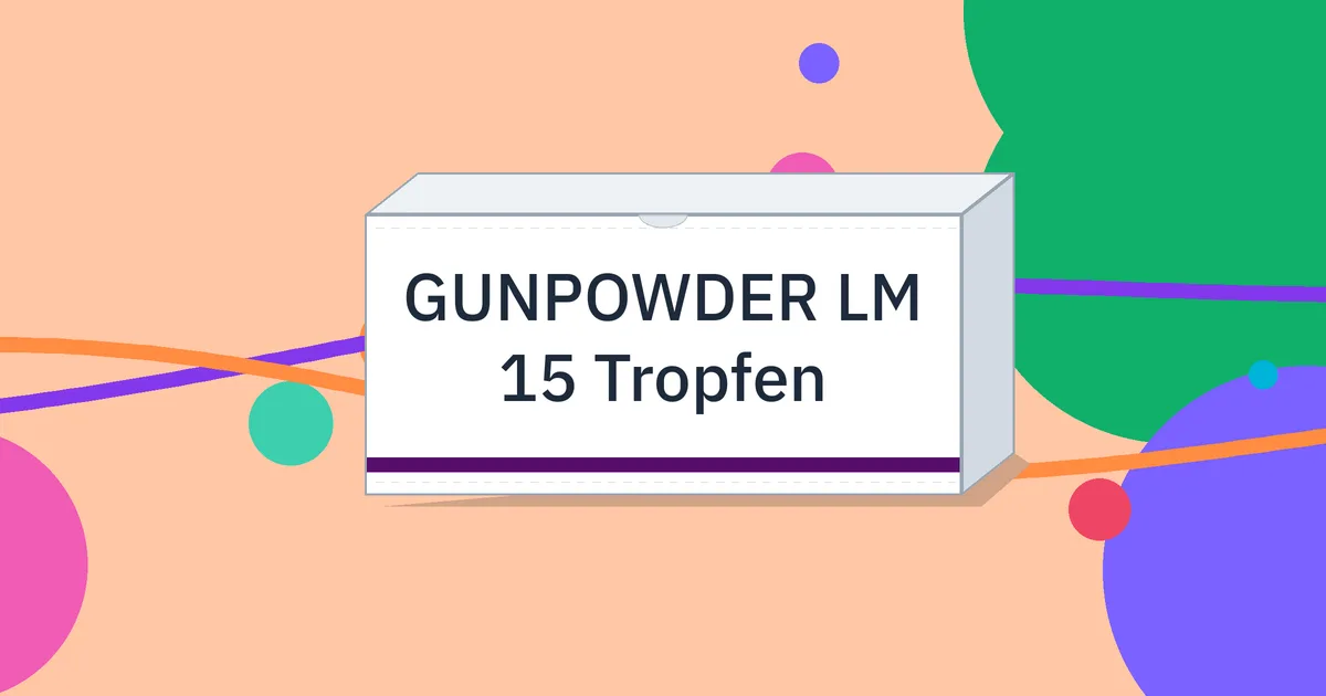 Symbolbild: Packung mit der Aufschrift GUNPOWDER LM 15 Tropfen (PZN 15823641) – Verfügbarkeit und Bezug in Apotheken in Frankfurt am Main