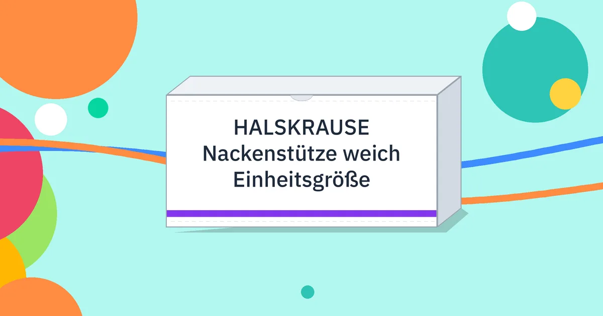 Symbolbild: Packung mit der Aufschrift HALSKRAUSE Nackenstütze weich Einheitsgröße (PZN 19068963) – Verfügbarkeit und Bezug in Apotheken in Frankfurt am Main
