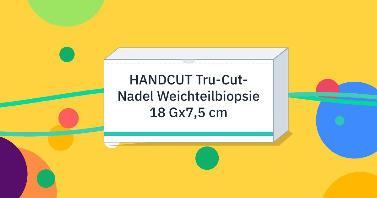 Symbolbild: Packung mit der Aufschrift HANDCUT Tru-Cut-Nadel Weichteilbiopsie 18 Gx7,5 cm (PZN 19736442) – Verfügbarkeit und Bezug in Apotheken in Frankfurt am Main