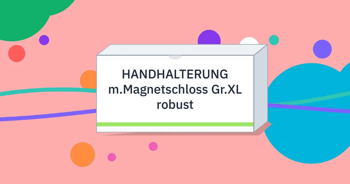Symbolbild: Packung mit der Aufschrift HANDHALTERUNG m.Magnetschloss Gr.XL robust (PZN 14297647) – Verfügbarkeit und Bezug in Apotheken in Frankfurt am Main