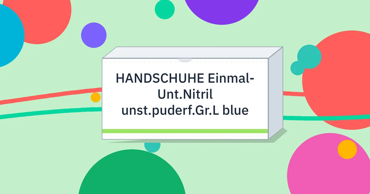 Symbolbild: Packung mit der Aufschrift HANDSCHUHE Einmal-Unt.Nitril unst.puderf.Gr.L blue (PZN 09671210) – Verfügbarkeit und Bezug in Apotheken in Frankfurt am Main