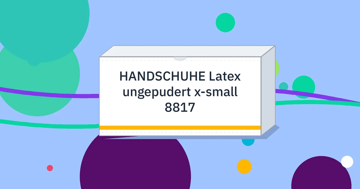 Symbolbild: Packung mit der Aufschrift HANDSCHUHE Latex ungepudert x-small 8817 (PZN 01235225) – Verfügbarkeit und Bezug in Apotheken in Frankfurt am Main