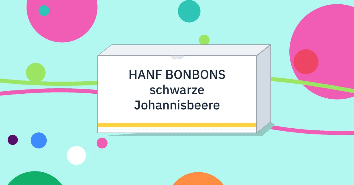 Symbolbild: Packung mit der Aufschrift HANF BONBONS schwarze Johannisbeere (PZN 20400517) – Verfügbarkeit und Bezug in Apotheken in Frankfurt am Main