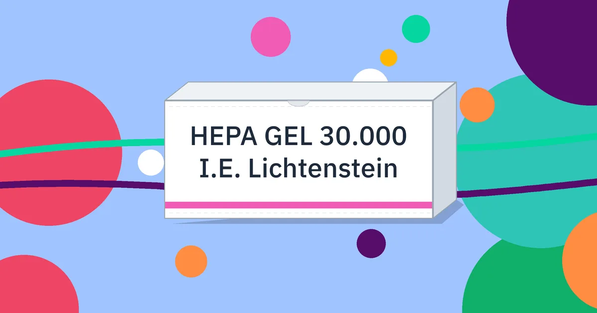 Symbolbild: Packung mit der Aufschrift HEPA GEL 30.000 I.E. Lichtenstein (PZN 03970213) – Verfügbarkeit und Bezug in Apotheken in Frankfurt am Main
