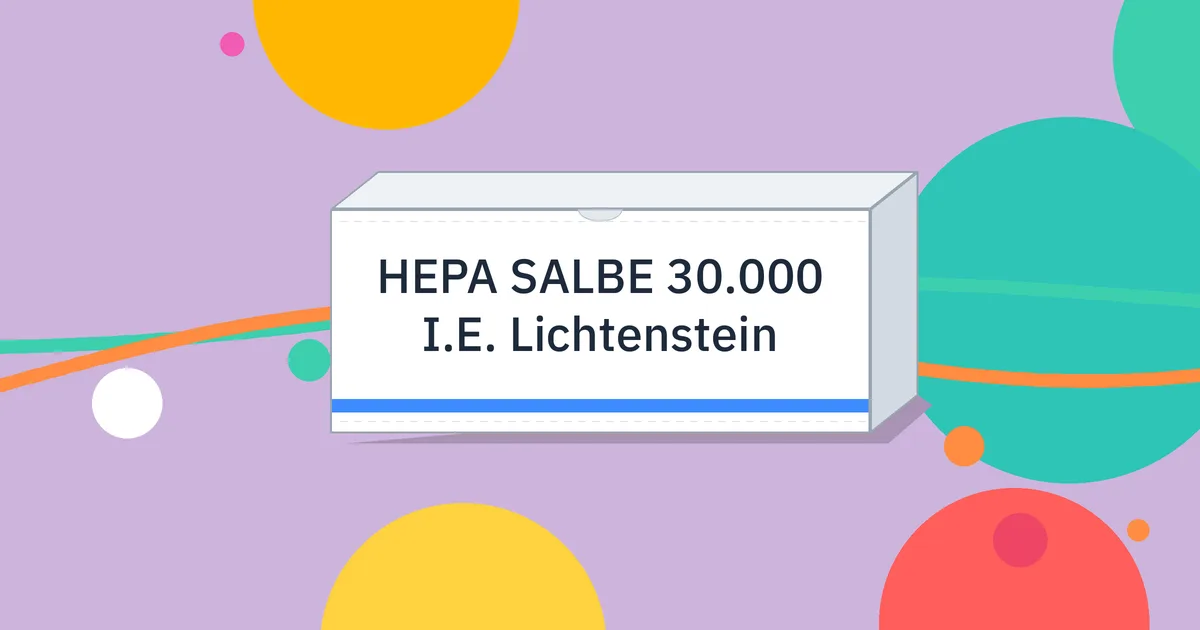 Symbolbild: Packung mit der Aufschrift HEPA SALBE 30.000 I.E. Lichtenstein (PZN 04345256) – Verfügbarkeit und Bezug in Apotheken in Frankfurt am Main