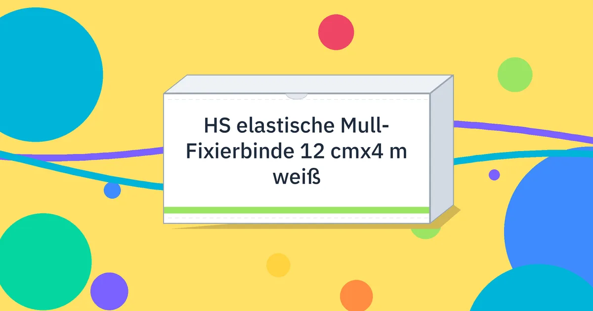 Symbolbild: Packung mit der Aufschrift HS elastische Mull-Fixierbinde 12 cmx4 m weiß (PZN 09741614) – Verfügbarkeit und Bezug in Apotheken in Frankfurt am Main