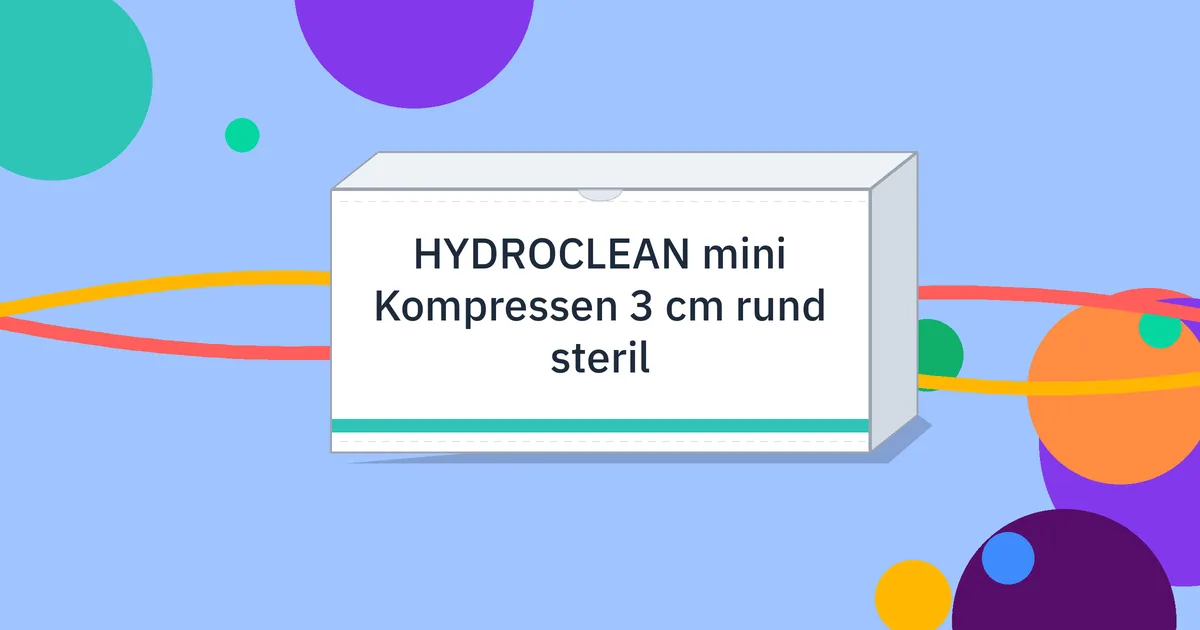 Symbolbild: Packung mit der Aufschrift HYDROCLEAN mini Kompressen 3 cm rund steril (PZN 15297052) – Verfügbarkeit und Bezug in Apotheken in Frankfurt am Main