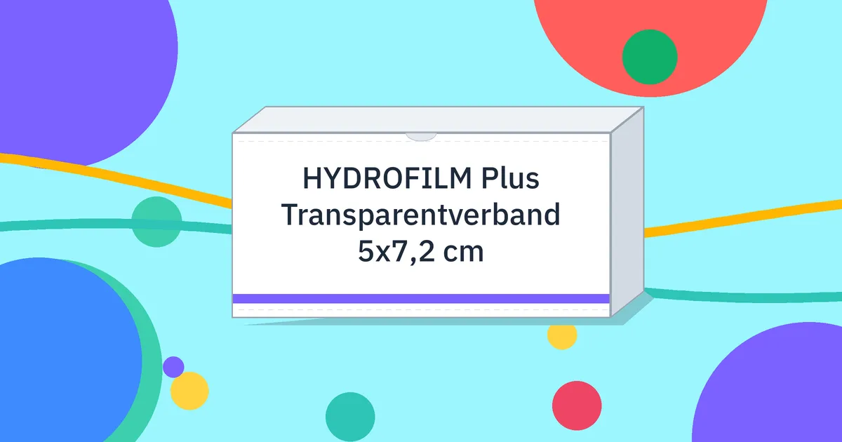 Symbolbild: Packung mit der Aufschrift HYDROFILM Plus Transparentverband 5x7,2 cm (PZN 00897243) – Verfügbarkeit und Bezug in Apotheken in Frankfurt am Main