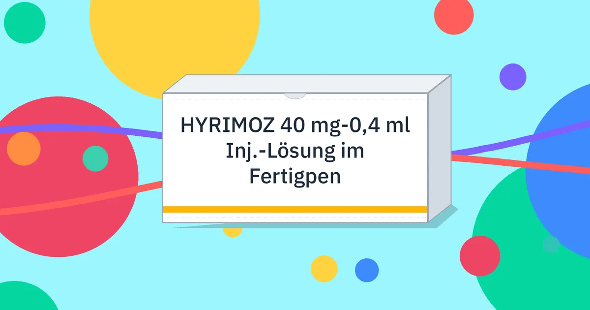 Symbolbild: Packung mit der Aufschrift HYRIMOZ 40 mg-0,4 ml Inj.-Lösung im Fertigpen (PZN 19556674) – Verfügbarkeit und Bezug in Apotheken in Frankfurt am Main