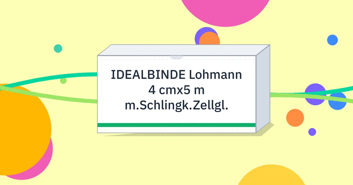 Symbolbild: Packung mit der Aufschrift IDEALBINDE Lohmann 4 cmx5 m m.Schlingk.Zellgl. (PZN 03479931) – Verfügbarkeit und Bezug in Apotheken in Frankfurt am Main
