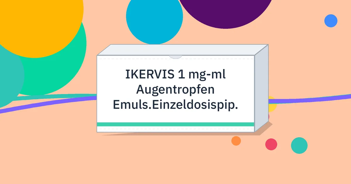 Symbolbild: Packung mit der Aufschrift IKERVIS 1 mg-ml Augentropfen Emuls.Einzeldosispip. (PZN 16606992) – Verfügbarkeit und Bezug in Apotheken in Frankfurt am Main