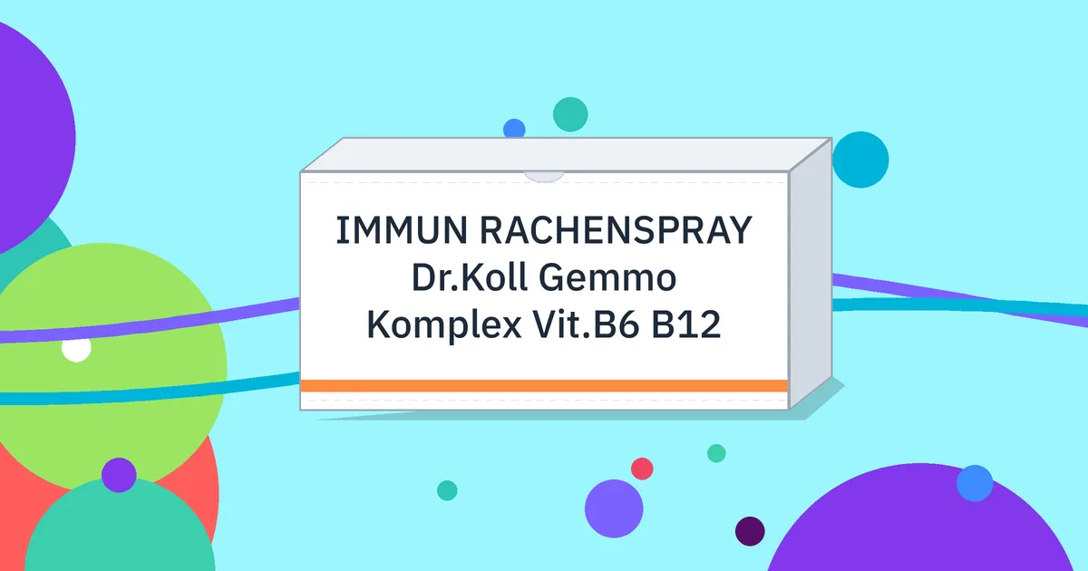 Symbolbild: Packung mit der Aufschrift IMMUN RACHENSPRAY Dr.Koll Gemmo Komplex Vit.B6 B12 (PZN 18137716) – Verfügbarkeit und Bezug in Apotheken in Frankfurt am Main