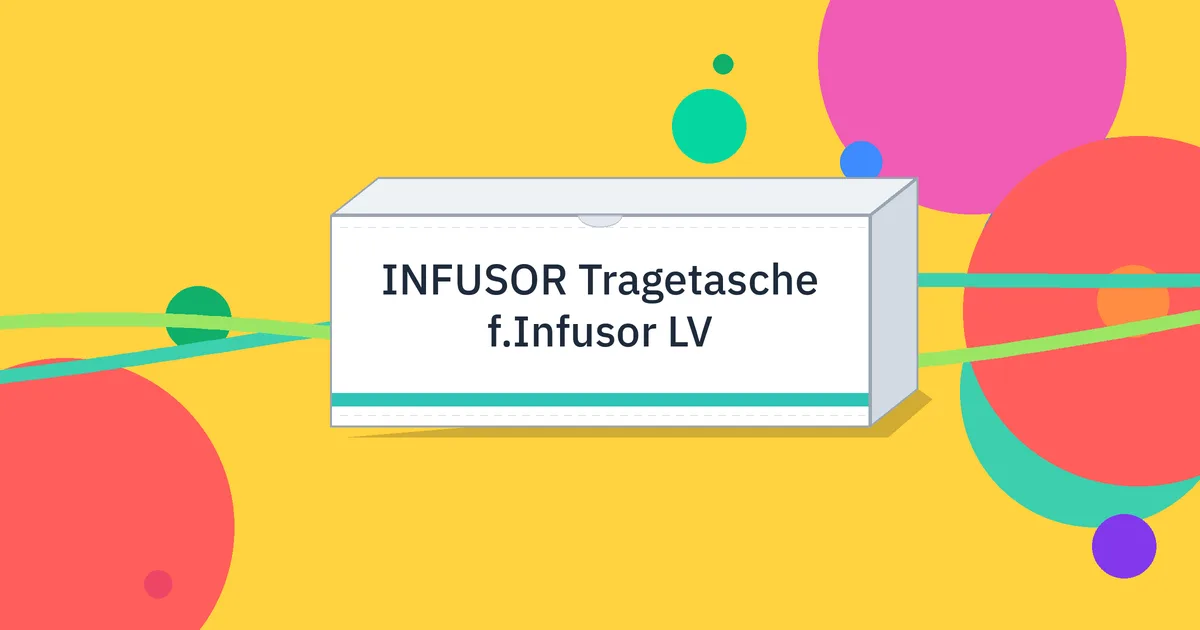 Symbolbild: Packung mit der Aufschrift INFUSOR Tragetasche f.Infusor LV (PZN 04196879) – Verfügbarkeit und Bezug in Apotheken in Frankfurt am Main