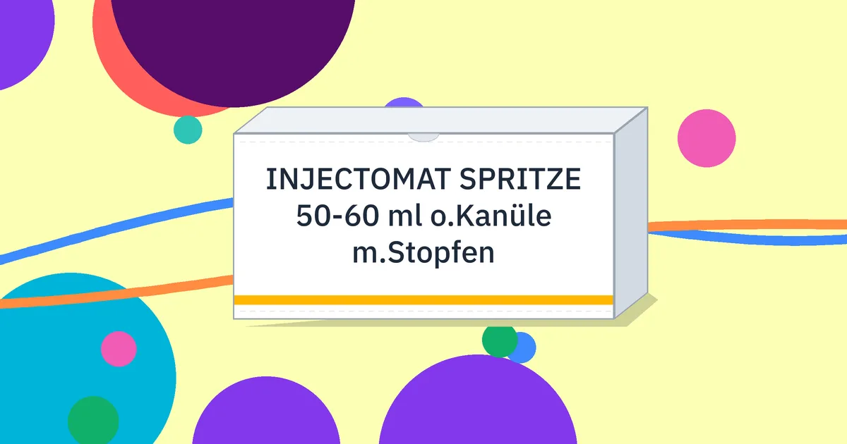 Symbolbild: Packung mit der Aufschrift INJECTOMAT SPRITZE 50-60 ml o.Kanüle m.Stopfen (PZN 07429930) – Verfügbarkeit und Bezug in Apotheken in Frankfurt am Main