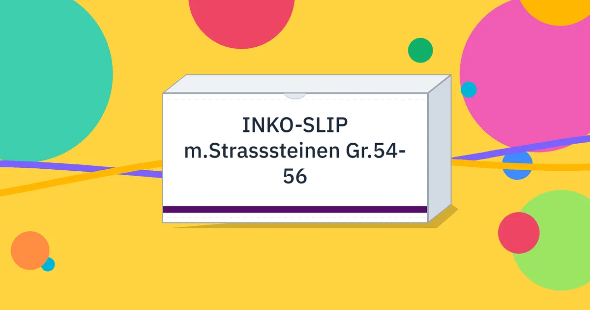 Symbolbild: Packung mit der Aufschrift INKO-SLIP m.Strasssteinen Gr.54-56 (PZN 16515309) – Verfügbarkeit und Bezug in Apotheken in Frankfurt am Main