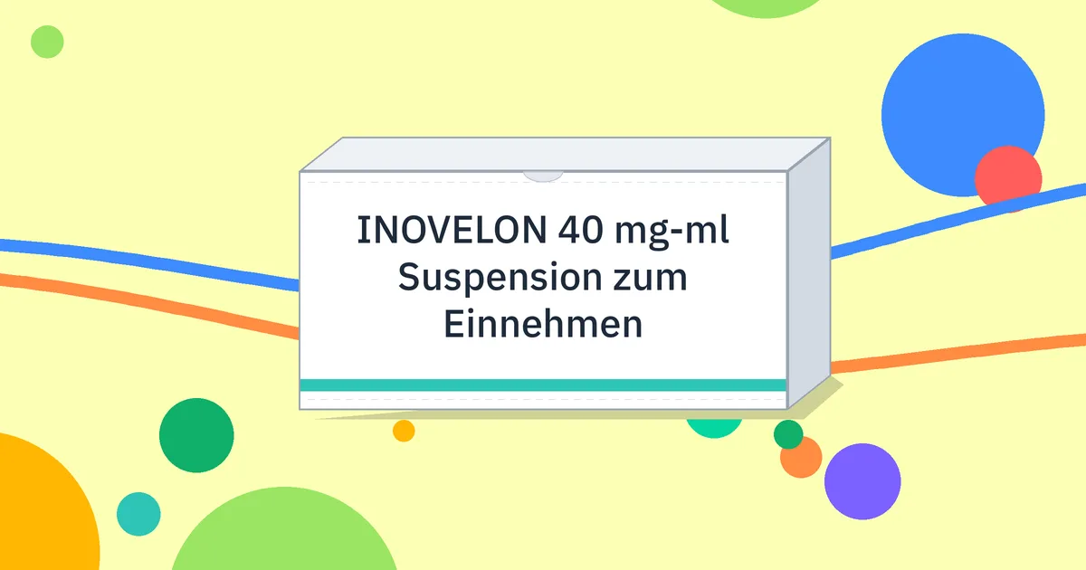 Symbolbild: Packung mit der Aufschrift INOVELON 40 mg-ml Suspension zum Einnehmen (PZN 19253815) – Verfügbarkeit und Bezug in Apotheken in Frankfurt am Main