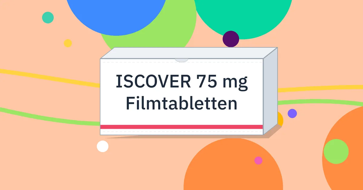 Symbolbild: Packung mit der Aufschrift ISCOVER 75 mg Filmtabletten (PZN 04412550) – Verfügbarkeit und Bezug in Apotheken in Frankfurt am Main
