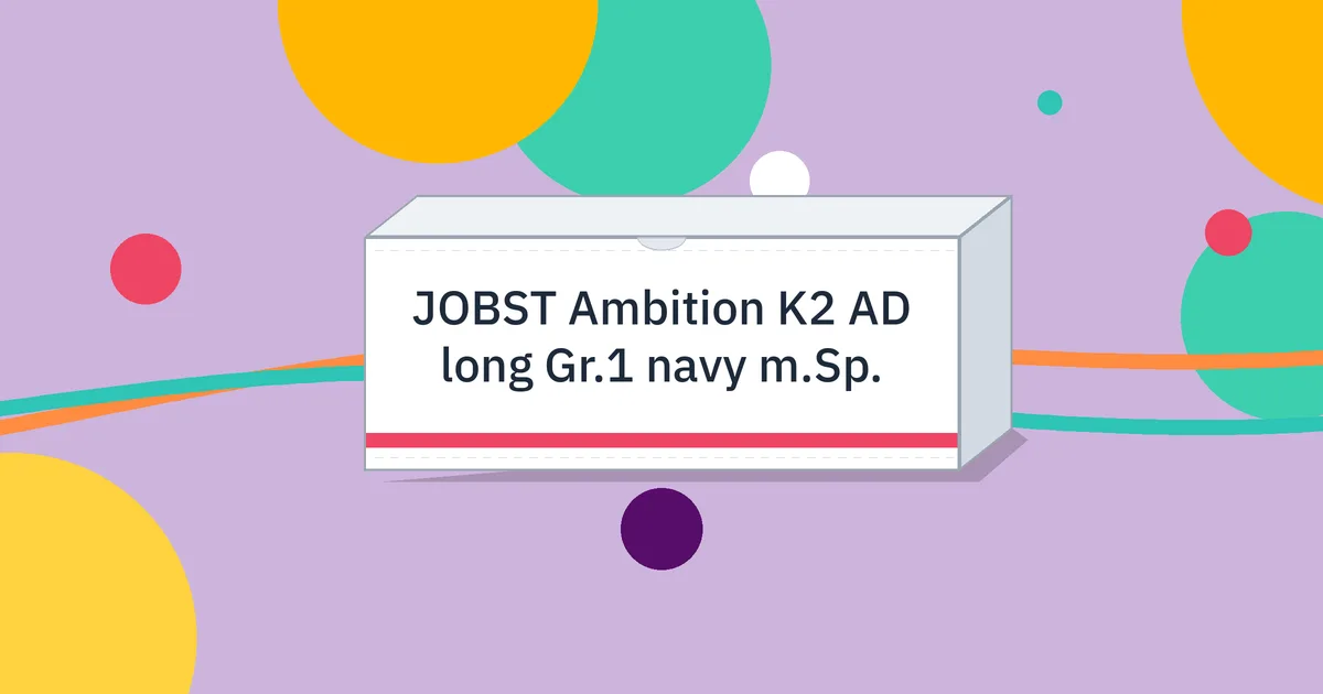 Symbolbild: Packung mit der Aufschrift JOBST Ambition K2 AD long Gr.1 navy m.Sp. (PZN 11020661) – Verfügbarkeit und Bezug in Apotheken in Frankfurt am Main