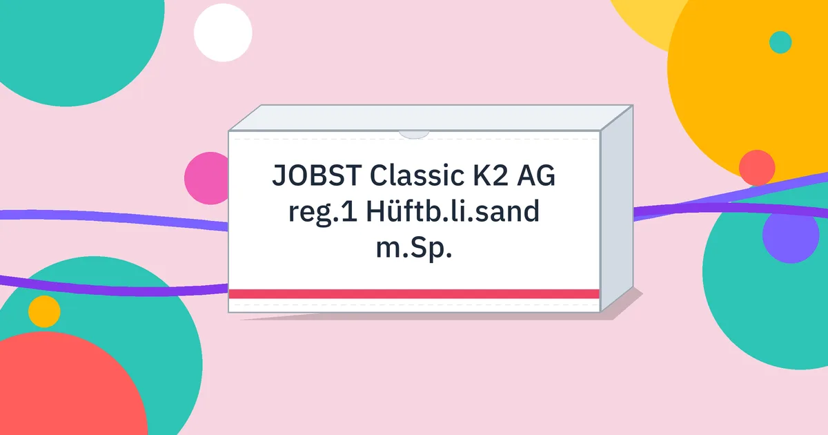 Symbolbild: Packung mit der Aufschrift JOBST Classic K2 AG reg.1 Hüftb.li.sand m.Sp. (PZN 13159618) – Verfügbarkeit und Bezug in Apotheken in Frankfurt am Main