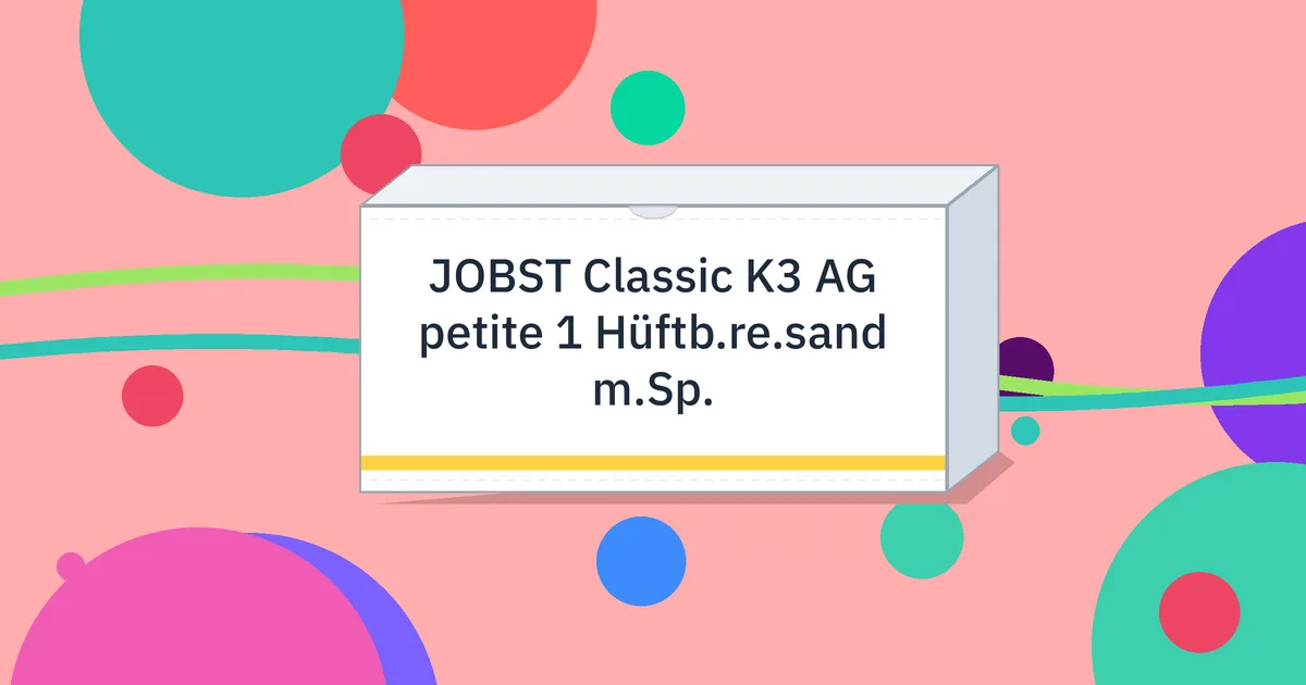 Symbolbild: Packung mit der Aufschrift JOBST Classic K3 AG petite 1 Hüftb.re.sand m.Sp. (PZN 13074922) – Verfügbarkeit und Bezug in Apotheken in Frankfurt am Main