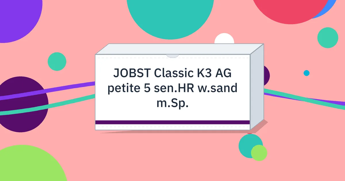 Symbolbild: Packung mit der Aufschrift JOBST Classic K3 AG petite 5 sen.HR w.sand m.Sp. (PZN 17956866) – Verfügbarkeit und Bezug in Apotheken in Frankfurt am Main