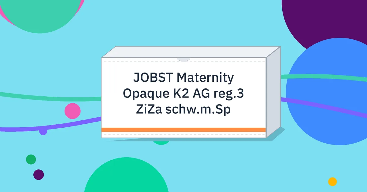 Symbolbild: Packung mit der Aufschrift JOBST Maternity Opaque K2 AG reg.3 ZiZa schw.m.Sp (PZN 15853470) – Verfügbarkeit und Bezug in Apotheken in Frankfurt am Main