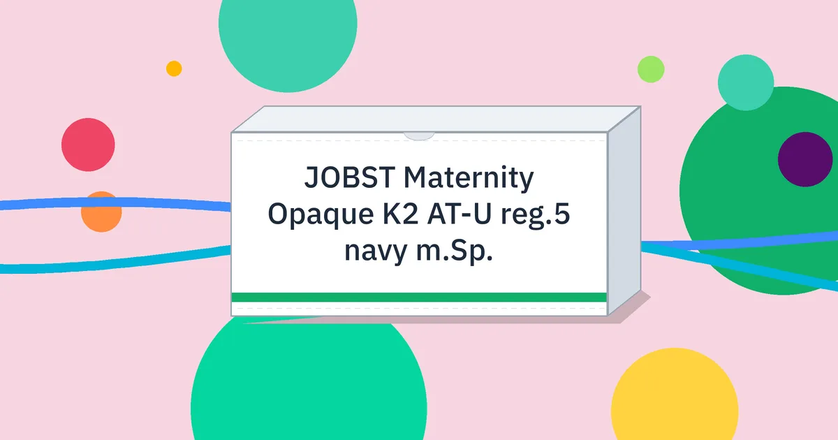 Symbolbild: Packung mit der Aufschrift JOBST Maternity Opaque K2 AT-U reg.5 navy m.Sp. (PZN 15861133) – Verfügbarkeit und Bezug in Apotheken in Frankfurt am Main