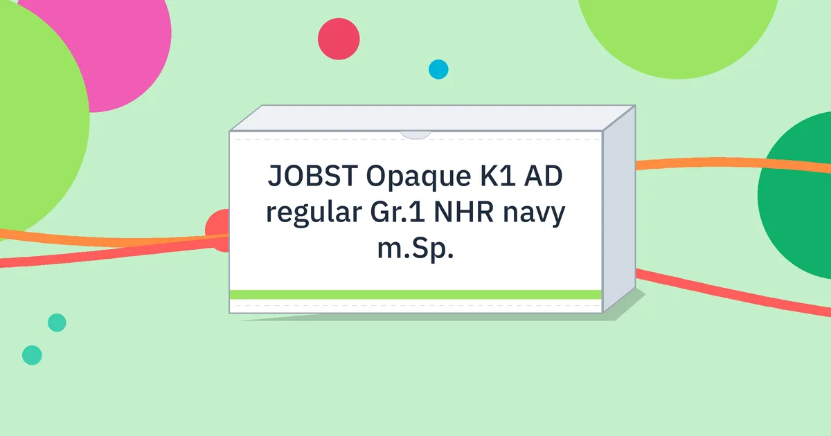 Symbolbild: Packung mit der Aufschrift JOBST Opaque K1 AD regular Gr.1 NHR navy m.Sp. (PZN 13081230) – Verfügbarkeit und Bezug in Apotheken in Frankfurt am Main