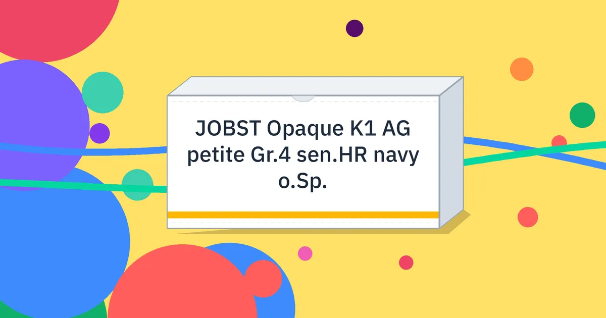Symbolbild: Packung mit der Aufschrift JOBST Opaque K1 AG petite Gr.4 sen.HR navy o.Sp. (PZN 13088947) – Verfügbarkeit und Bezug in Apotheken in Frankfurt am Main