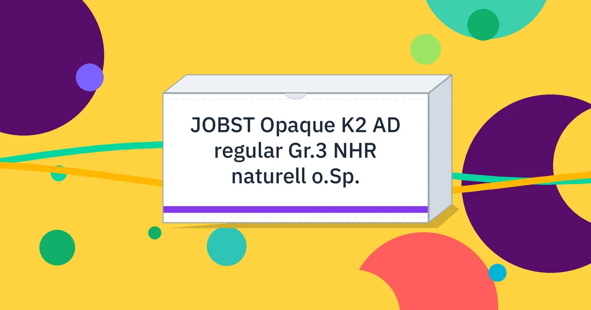 Symbolbild: Packung mit der Aufschrift JOBST Opaque K2 AD regular Gr.3 NHR naturell o.Sp. (PZN 13111474) – Verfügbarkeit und Bezug in Apotheken in Frankfurt am Main