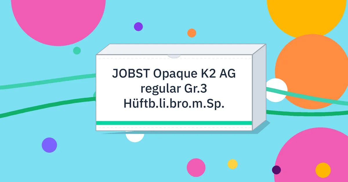 Symbolbild: Packung mit der Aufschrift JOBST Opaque K2 AG regular Gr.3 Hüftb.li.bro.m.Sp. (PZN 13115644) – Verfügbarkeit und Bezug in Apotheken in Frankfurt am Main