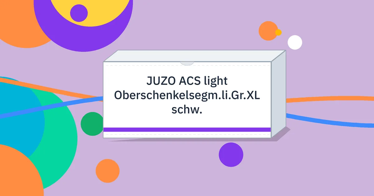 Symbolbild: Packung mit der Aufschrift JUZO ACS light Oberschenkelsegm.li.Gr.XL schw. (PZN 13575624) – Verfügbarkeit und Bezug in Apotheken in Frankfurt am Main