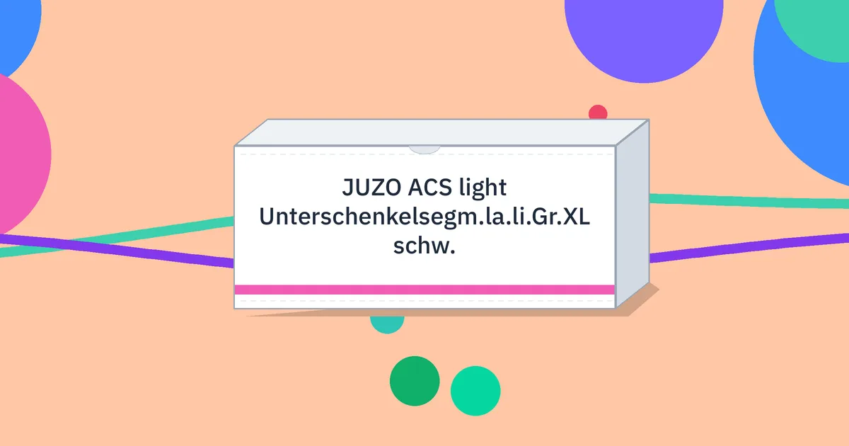 Symbolbild: Packung mit der Aufschrift JUZO ACS light Unterschenkelsegm.la.li.Gr.XL schw. (PZN 13575794) – Verfügbarkeit und Bezug in Apotheken in Frankfurt am Main