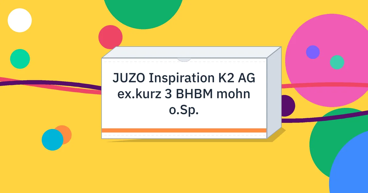 Symbolbild: Packung mit der Aufschrift JUZO Inspiration K2 AG ex.kurz 3 BHBM mohn o.Sp. (PZN 14878278) – Verfügbarkeit und Bezug in Apotheken in Frankfurt am Main