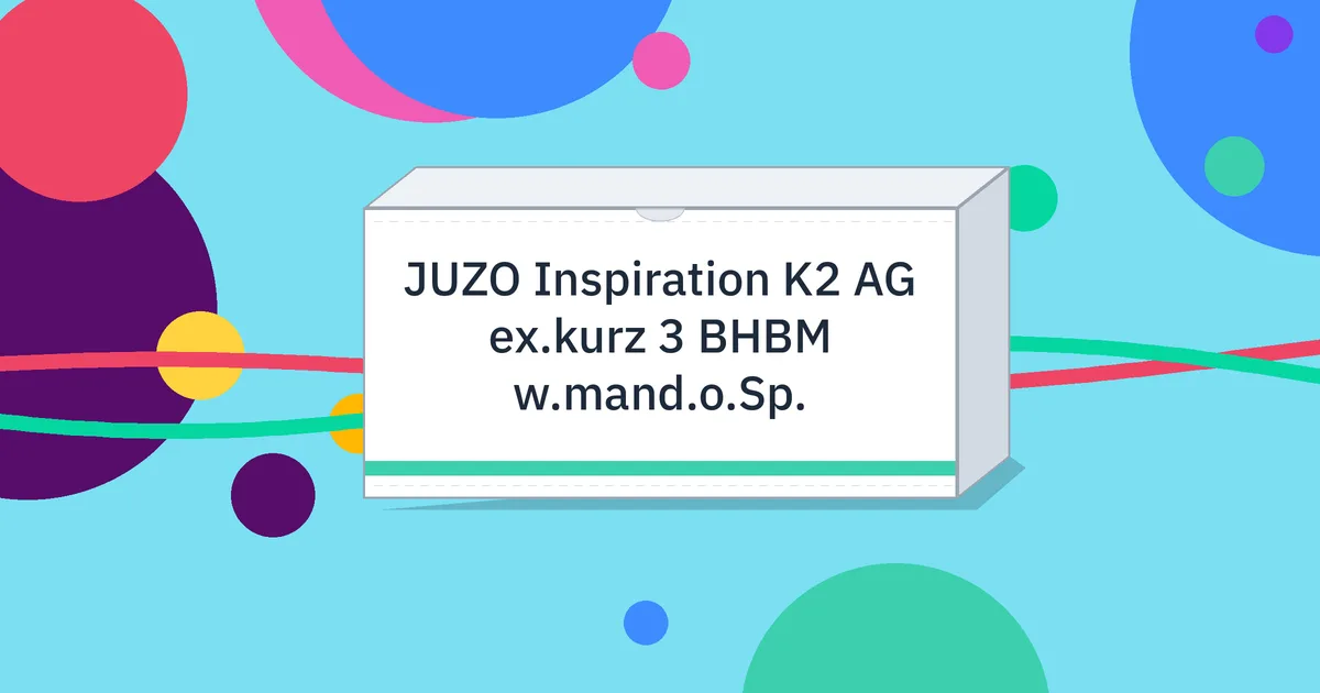 Symbolbild: Packung mit der Aufschrift JUZO Inspiration K2 AG ex.kurz 3 BHBM w.mand.o.Sp. (PZN 14886094) – Verfügbarkeit und Bezug in Apotheken in Frankfurt am Main