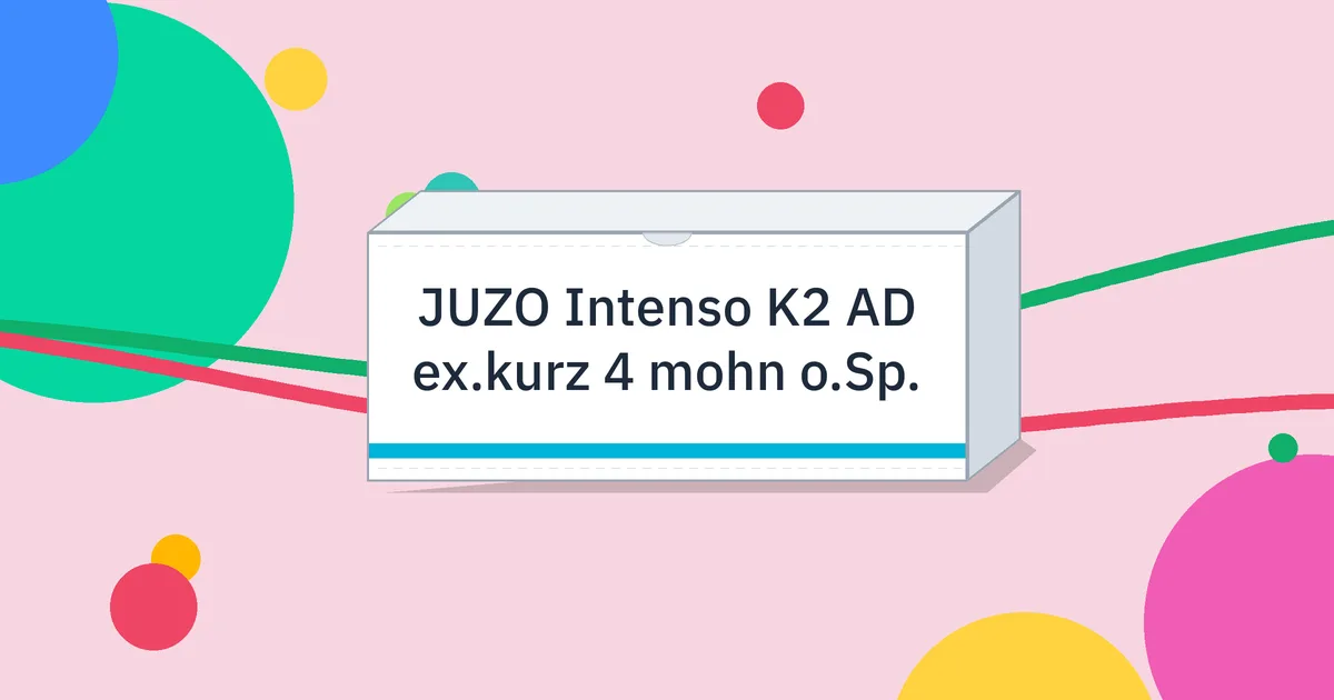 Symbolbild: Packung mit der Aufschrift JUZO Intenso K2 AD ex.kurz 4 mohn o.Sp. (PZN 18618829) – Verfügbarkeit und Bezug in Apotheken in Frankfurt am Main