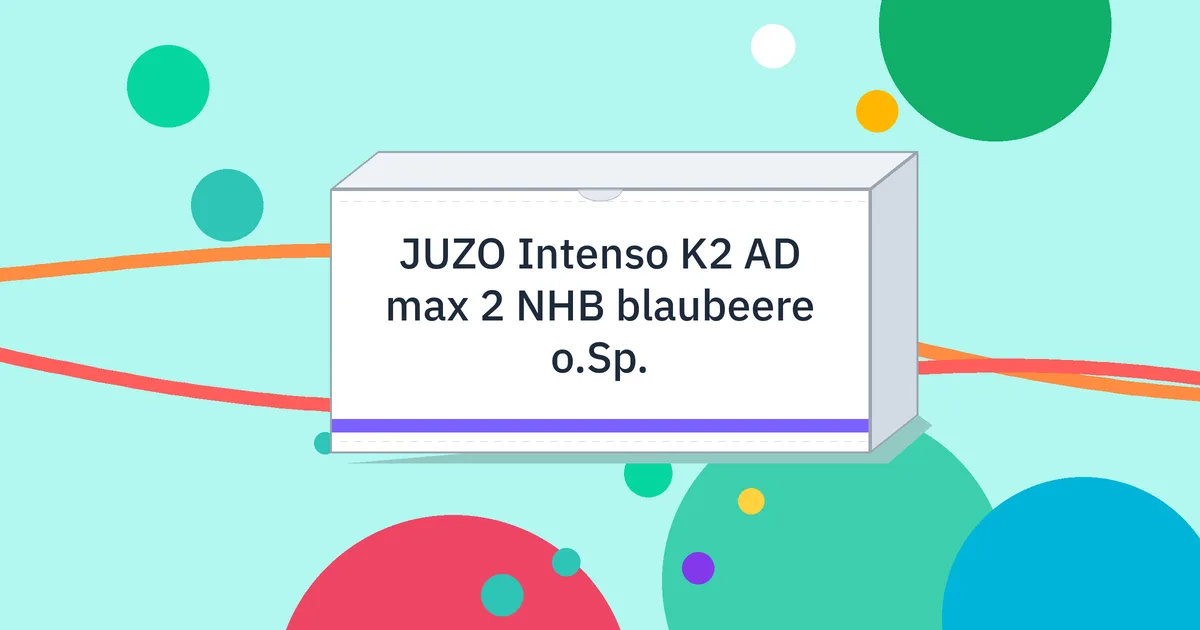 Symbolbild: Packung mit der Aufschrift JUZO Intenso K2 AD max 2 NHB blaubeere o.Sp. (PZN 18623322) – Verfügbarkeit und Bezug in Apotheken in Frankfurt am Main