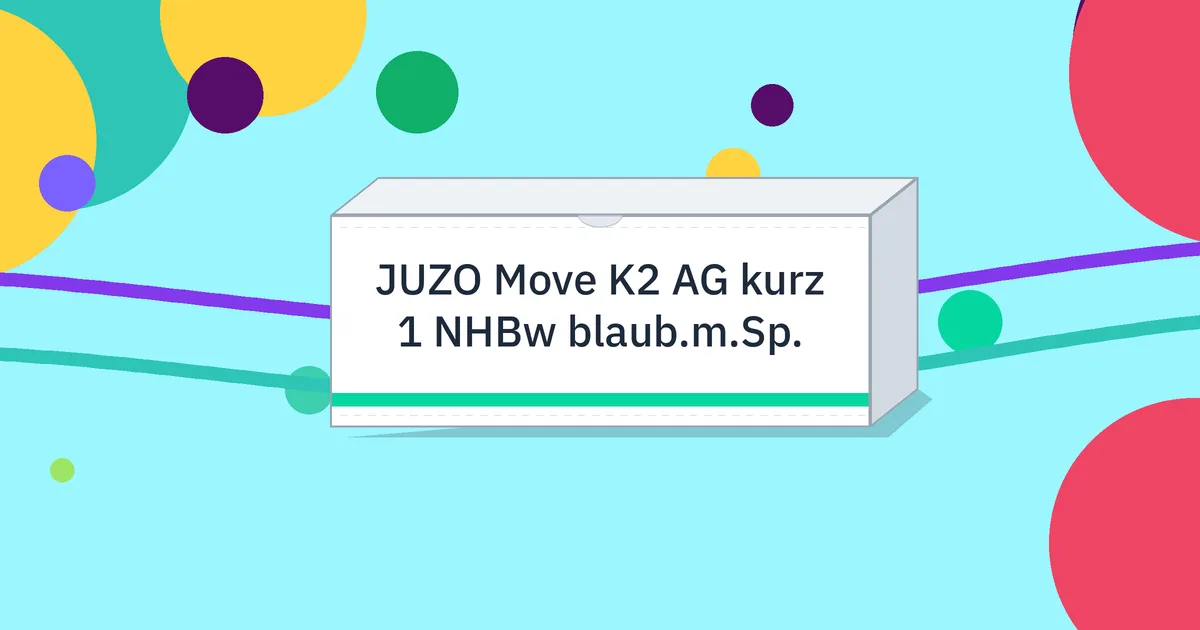 Symbolbild: Packung mit der Aufschrift JUZO Move K2 AG kurz 1 NHBw blaub.m.Sp. (PZN 18558607) – Verfügbarkeit und Bezug in Apotheken in Frankfurt am Main