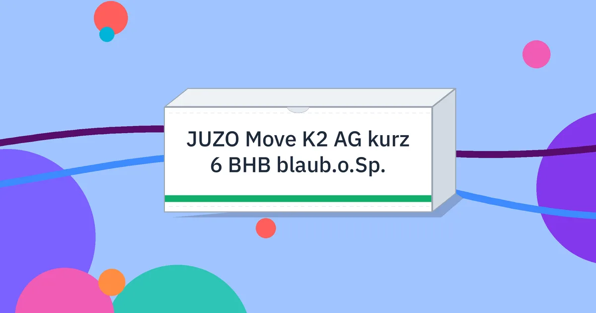 Symbolbild: Packung mit der Aufschrift JUZO Move K2 AG kurz 6 BHB blaub.o.Sp. (PZN 18561710) – Verfügbarkeit und Bezug in Apotheken in Frankfurt am Main