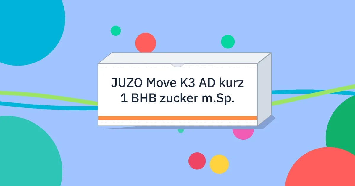 Symbolbild: Packung mit der Aufschrift JUZO Move K3 AD kurz 1 BHB zucker m.Sp. (PZN 18568267) – Verfügbarkeit und Bezug in Apotheken in Frankfurt am Main