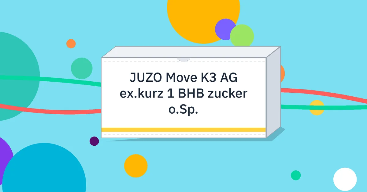Symbolbild: Packung mit der Aufschrift JUZO Move K3 AG ex.kurz 1 BHB zucker o.Sp. (PZN 18585449) – Verfügbarkeit und Bezug in Apotheken in Frankfurt am Main