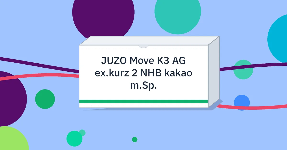 Symbolbild: Packung mit der Aufschrift JUZO Move K3 AG ex.kurz 2 NHB kakao m.Sp. (PZN 18595092) – Verfügbarkeit und Bezug in Apotheken in Frankfurt am Main