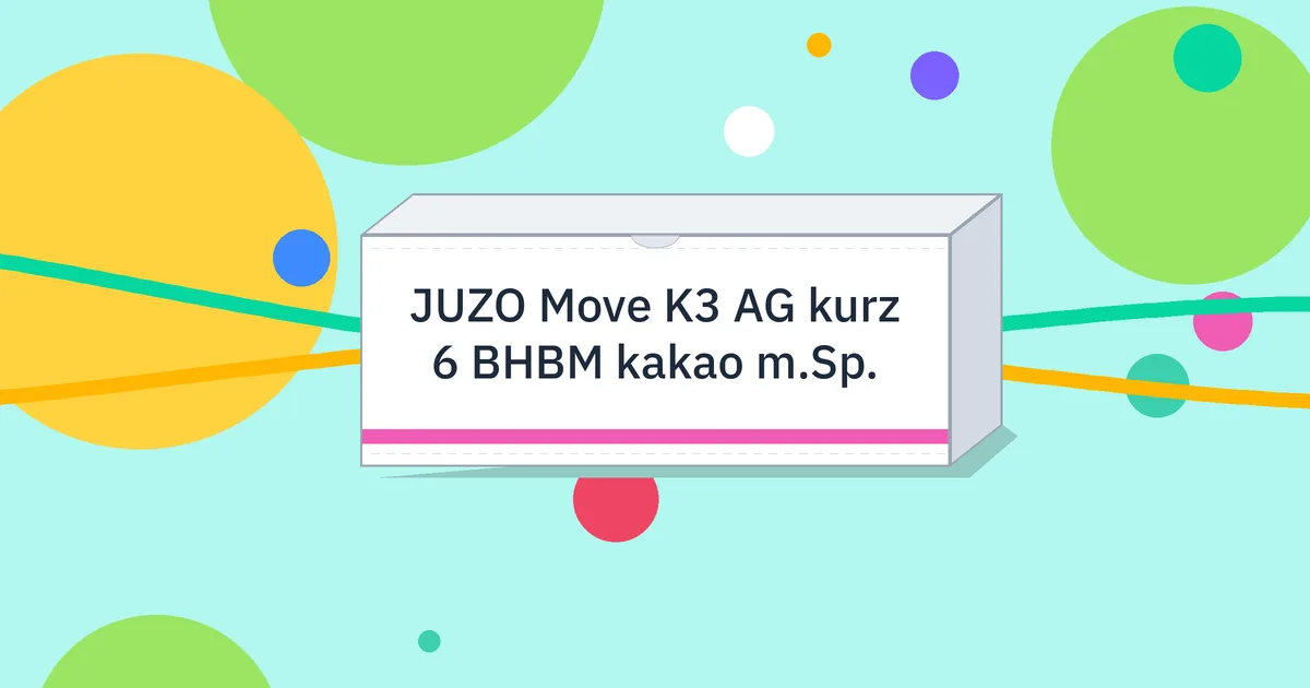 Symbolbild: Packung mit der Aufschrift JUZO Move K3 AG kurz 6 BHBM kakao m.Sp. (PZN 18592024) – Verfügbarkeit und Bezug in Apotheken in Frankfurt am Main