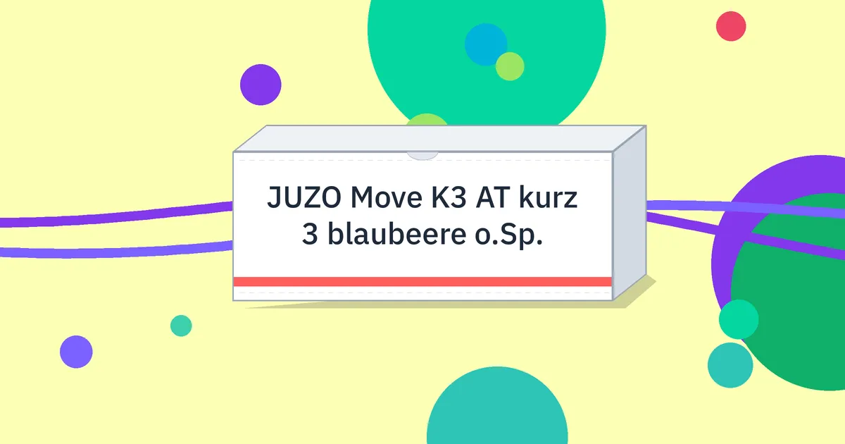 Symbolbild: Packung mit der Aufschrift JUZO Move K3 AT kurz 3 blaubeere o.Sp. (PZN 20684733) – Verfügbarkeit und Bezug in Apotheken in Frankfurt am Main