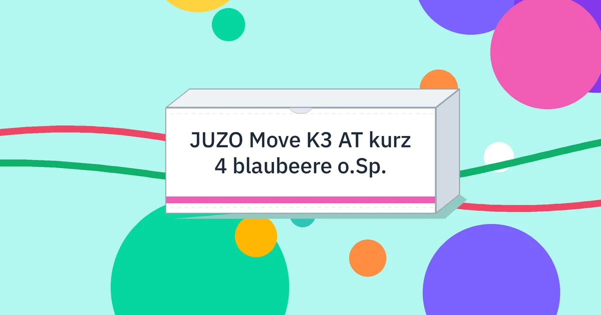 Symbolbild: Packung mit der Aufschrift JUZO Move K3 AT kurz 4 blaubeere o.Sp. (PZN 20684756) – Verfügbarkeit und Bezug in Apotheken in Frankfurt am Main