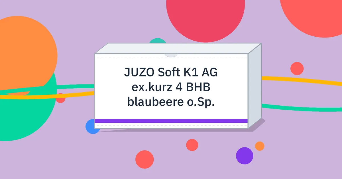 Symbolbild: Packung mit der Aufschrift JUZO Soft K1 AG ex.kurz 4 BHB blaubeere o.Sp. (PZN 14824288) – Verfügbarkeit und Bezug in Apotheken in Frankfurt am Main