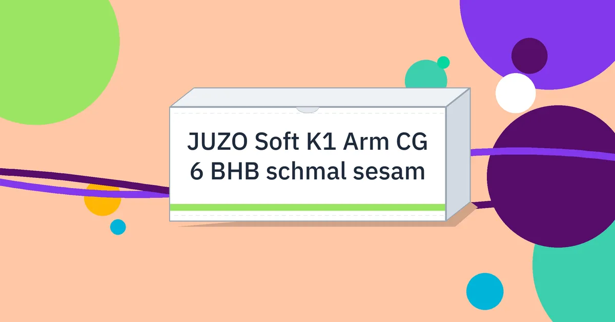 Symbolbild: Packung mit der Aufschrift JUZO Soft K1 Arm CG 6 BHB schmal sesam (PZN 15507673) – Verfügbarkeit und Bezug in Apotheken in Frankfurt am Main